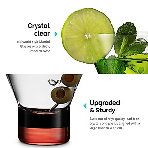 MITBAK Martini Glasses 8 OZ (Set of 6) With Stylish Colorful Bases | Elegant Stemless Bar Glasses | Great for Martini, Cocktail, Whiskey, Margarita, & More | Cocktail Glasses Made In Europe