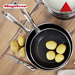 MAGEFESA Prisma – 9.4 inches Skillet, frying pan, made in 18/10 stainless steel, triple layer non-stick, for all types of kitchens, INDUCTION, dishwasher and oven safe up to 392ºF
