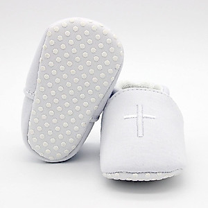 Baby Boys Soft Cross Baptism Christening Shoes Premium Sole Infant/Toddler Sneaker, 6-12 Months White-a