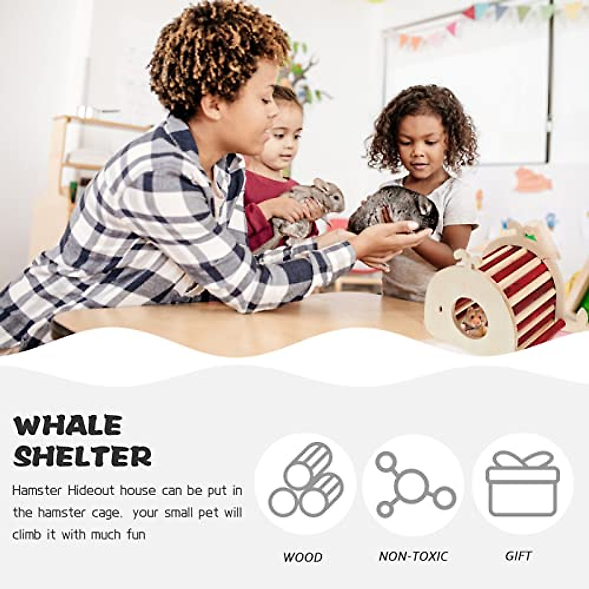 PATKAW Rabbit Toys Tree Hut Wooden Hamster House Whale Shaped Wood Small Animal Hideout Hamster Hut Nesting Habitat for Small Animals Hamsters Guinea Pig Rat Rabbit Toys Tree Hut