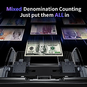 Aneken Mixed Denomination Money Counter Machine, Value Counting, Mixed Counting with 2 CIS/UV/MG/IR/DD/DBL/HLF/CHN, Counterfeit Bill Detection, Cash Counter with Touch Screen