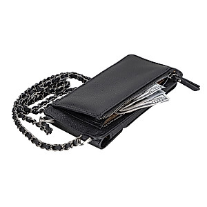 BOULETTA Crossbody Bag Cellphone Purse for Women-Leather Zipper Shoulder Wallet with Phone Pocket and Chain Strap 4 Card Slots Small