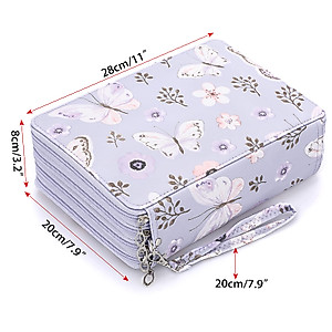 BTSKY Colored Pencil Case- 200 Slots Pencil Holder Pen Bag Large Capacity Pencil Organizer with Handle Strap Handy Colored Pencil Box with Printing Pattern (Purple Butterfly)