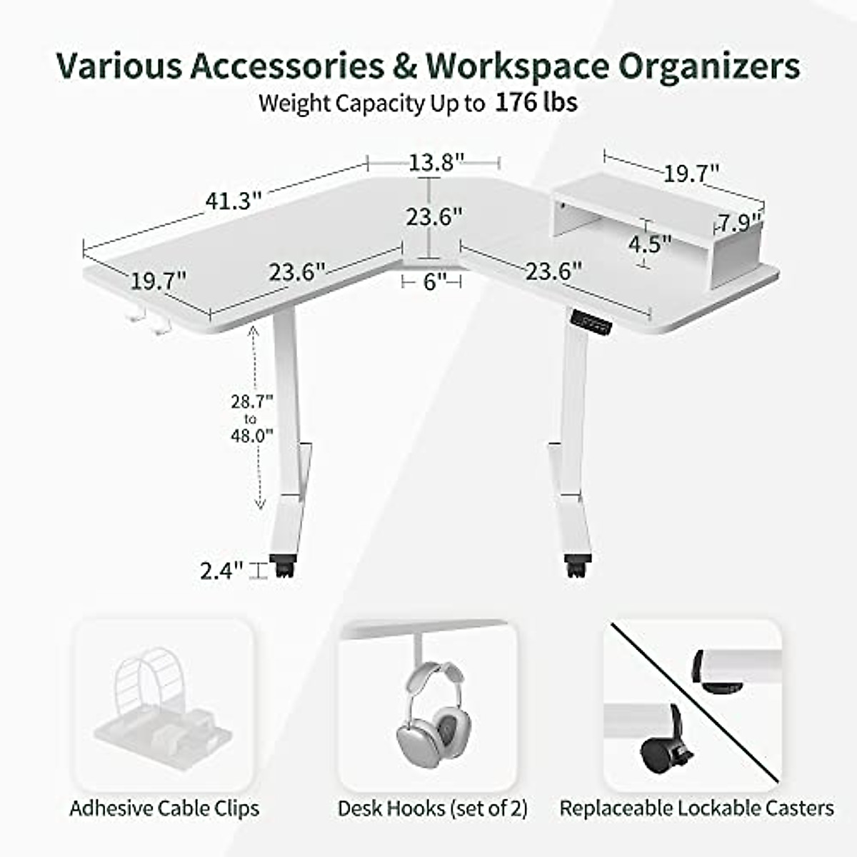 FEZIBO Corner Standing Desk, 48 Inches L Shaped Standing Desk, Electric Stand Up Corner Desk, Home Office Sit Stand Desk with White Top and White Frame