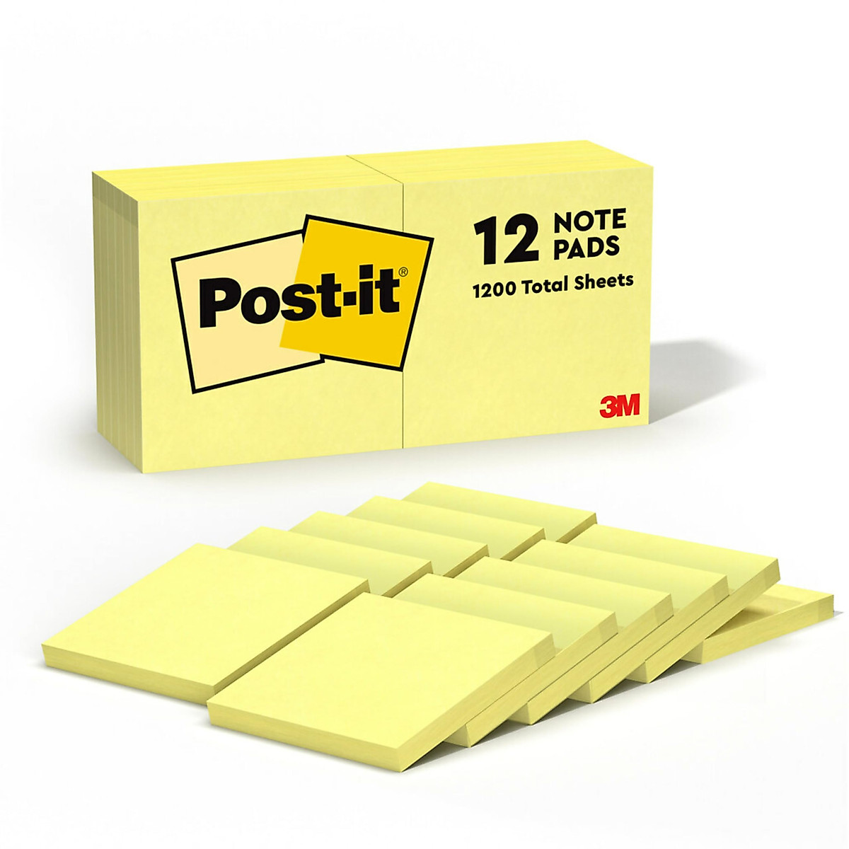 Post-it Notes 3x3 in, 12 Pads, America's 1 Favorite Sticky Notes, Canary Yellow, Clean Removal, Recyclable (654)