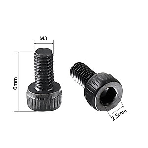 uxcell M3 x 6mm Alloy Steel Hex Bolt Socket Head Cap Screws Black 100 Pcs