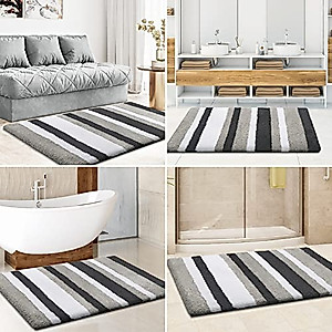 KMAT Luxury Bathroom Rugs Bath Mat,32in x20in, Non-Slip Fluffy Soft Plush Microfiber Shower Carpet Rug, Machine Washable Quick Dry Ultra Shaggy Bath Mats for Tub, Bathroom and Shower, White-Grey