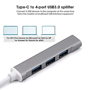 Extender Dock Adapter Type-C to 4-Port USB 3.0 Hub Aluminum Alloy Docking Station Compact Size Long Service Life(gray)