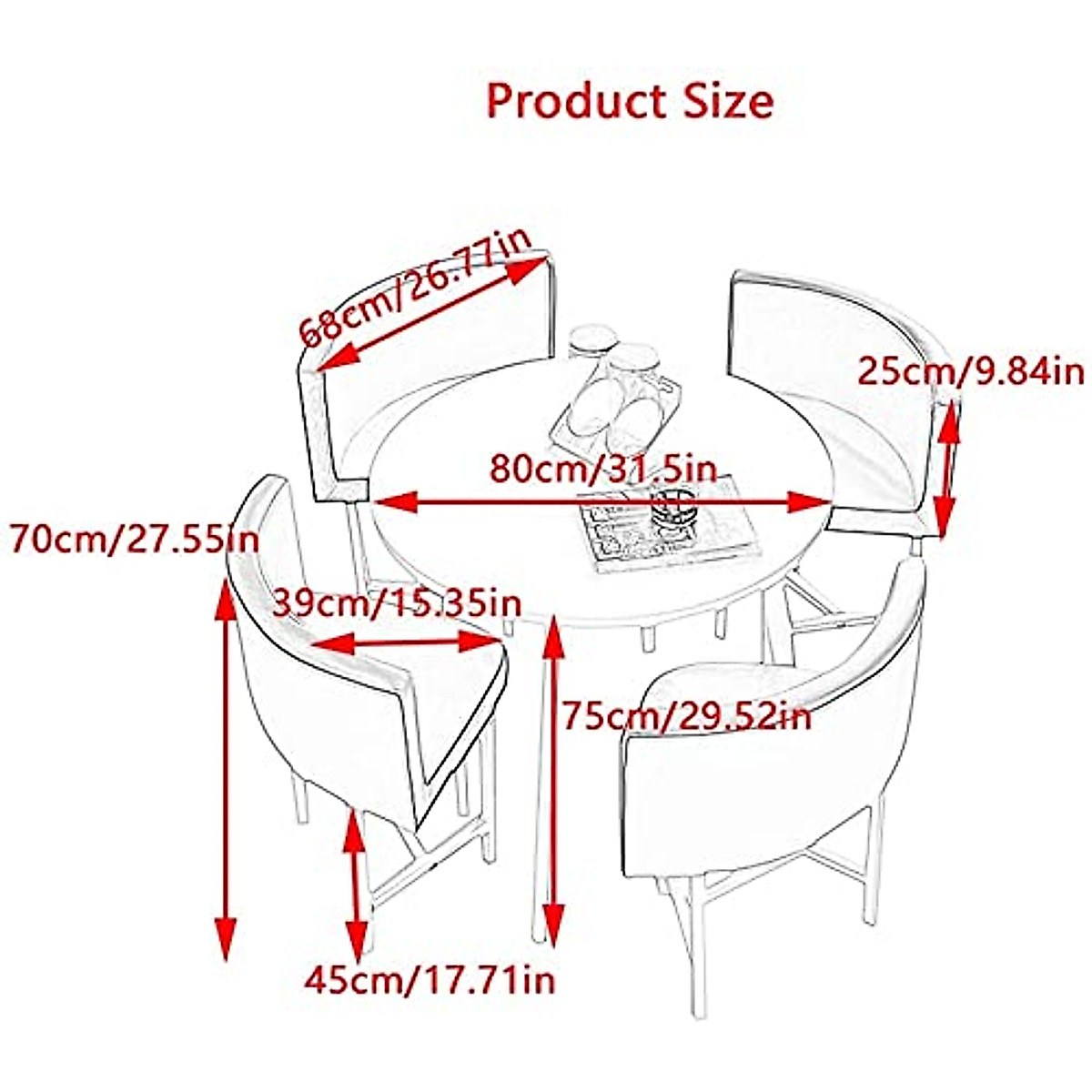 ZHANGXX Round Dining Table And Chair Set, Round Table Office Conference Table Office Conference 80cm Round Table Balcony Bedroom Cafe Hotel Corridor Apartment ,Used For Living Room And Kitchen, Grey