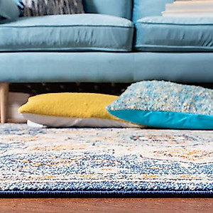SAFAVIEH Madison Collection Area Rug - 5'3" x 7'6", Blue & Light Blue, Boho Chic Medallion Distressed Design, Non-Shedding & Easy Care, Ideal for High Traffic Areas in Living Room, Bedroom (MAD473M)