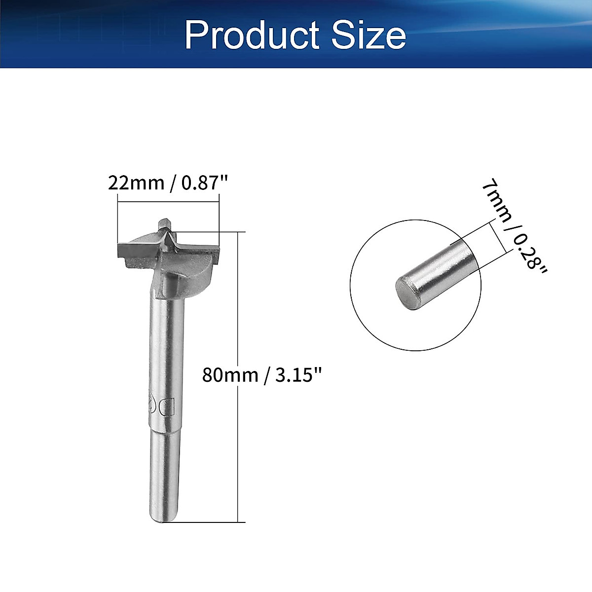 Auniwaig Forstner Drill Bits, 22mm Dia Wood Hole Saw, Auger Opener Cemented Carbide, 80mm Length Woodworking Hinge Hole Drilling Boring Bit Cutter, Round Shank, Gray, 1 Pcs