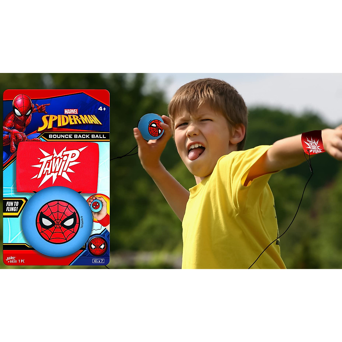 JA-RU Marvel Spiderman Sports Wrist Bounce Back Balls (1Unit) Returning Bouncy Ball Toys, Foam String Attached Rebound. Stuffers Kids & Adults Fidget Stress Toy 6820-1