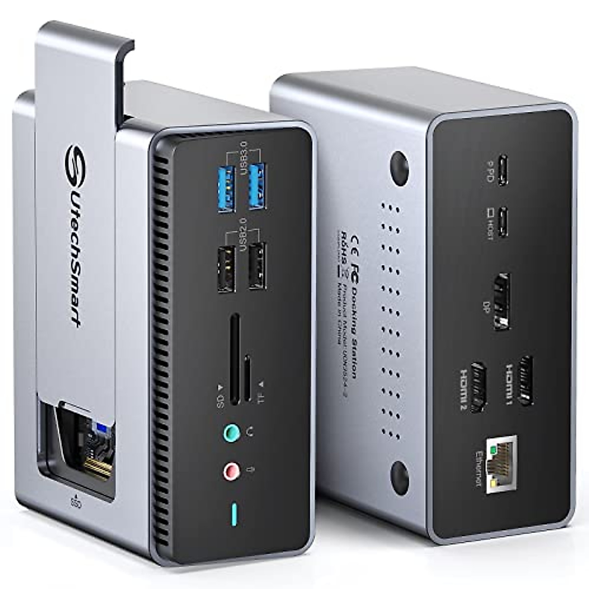 Docking Station, UtechSmart 15 in 1 Triple Monitors USB C Docking Station,Compatible with macOS&Windows,Thunderbolt 3 Dock with SSD Enclosure (2*HDMI,DP, PD3.0,SD/TF,RJ45,Audio&Micro,USB Ports)