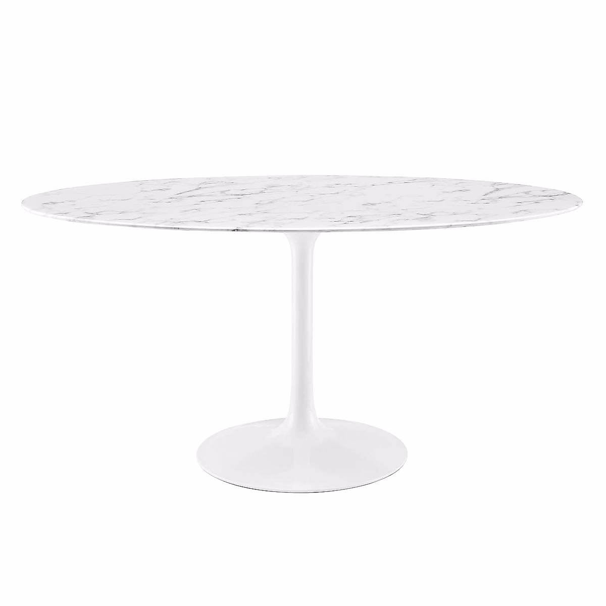 Modway Lippa 60" Oval-Shaped Mid-Century Modern Dining Table with Artificial Marble Top and White Base