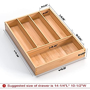 Bamboo Cutlery Tray Kitchen Utensil Silverware Flatware Drawer Organizer Dividers with 5 Compartment