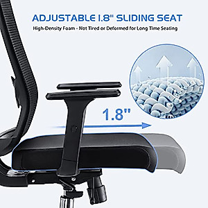 Office Chair Ergonomic,Computer Chair with Neck and Lumbar Support,Mesh Office Chair with Adjustable Headrest,Backrest,Armrest & Seat Depth,Thick Seat Cushion,Office Chairs for Home Office,Black