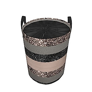 Blush Glitter Glam Stripes Foldable Laundry Hamper Freestanding Laundry Basket With Lid, Collapsible Large Drawstring Clothes Hamper Storage