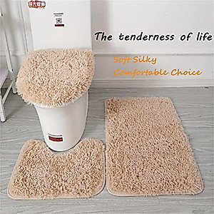 Aquarius CiCi 3 Piece Bathroom Rug Set Includes Bath Rug, Contour Mat & Toilet Lid Cover, Machine Washable, Super Soft Microfiber & Non Slip Bath Rugs with Rubber Backing Solid (Brown)