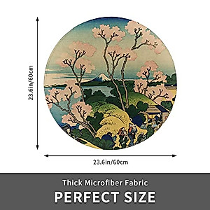 WONDERMAKE Vintage Mandala 23.6 inch Throw Rugs Soft Non-Slip Mat/Boho Hokusai Japan Ink Cherry Blossom Mount Fuji Round Area Rug 2' / 2' Diameter for Bedroom Bathroom Living Room