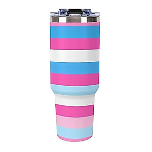 Transgender LGBT Flag 40 Oz Tumbler Insulated Stainless Steel Water Bottle Travel Mug Car Cup with Handle And Straw