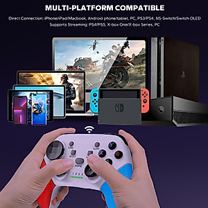 Megadream Wireless Mobile Gaming Controller Gamepad for iPhone/Android/iPad/PC/Switch/PS4/PC Joystick with Phone Holder, Supported Cloud Game, Streaming on PS5/Xbox, Turbo, White