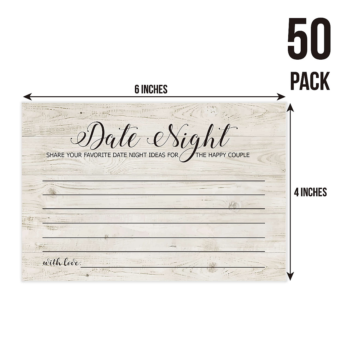 50 Rustic Wood Date Night Cards, Date Night Ideas Great Gifts for Couples, Husband, Wife, Boyfriend, Girlfriend, Anniversary, Bride and Groom, Romantic Conversation Starter Card Set, 4X6 Inch.