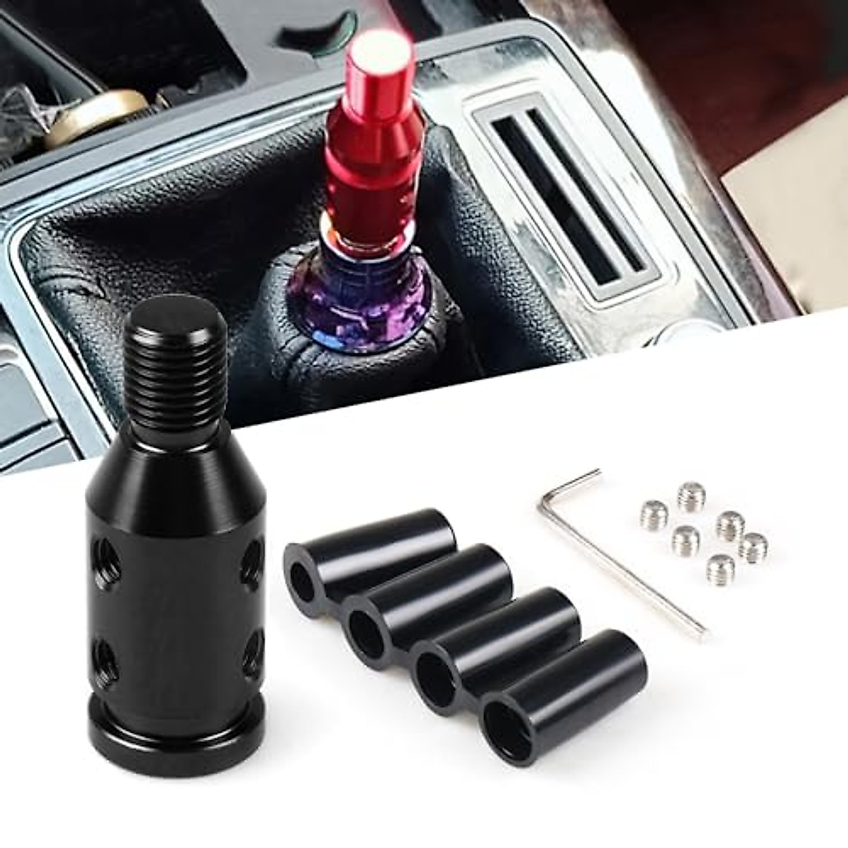 UGSHY 1 PC M12 x 1.25 Universal Shift Knob Adapter, Aluminum Alloy Transmission Gear Stick Shift Connector, for Non Threaded Shifters (Black)