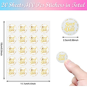 400 Pieces Save The Date Envelope Seal Sticker Party Invitation Label Sticker Gold Foil Transparent Stickers Round Self Adhesive Labels for Wedding Birthday Valentines Baby Shower, 1 Inch