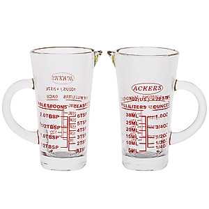 Shot Glasses Measuring cup Espresso Shot Glass Liquid Heavy Glass Wine Glass-[Insulated handle | V-Shaped Spout]-26-Incremental Measurement 1OZ, 6TSP, 2TBS, 30ML (2 Pack-Red)