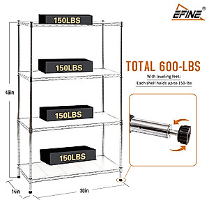 EFINE 2-Pack Chrome 4-Shelf Shelving Unit with 4-Shelf Liners, Adjustable, NSF Certified Metal Wire Shelves, 150lbs Loading Capacity Per Shelf, Shelving Rack for Kitchen and Garage (30W x 14D x 47H)