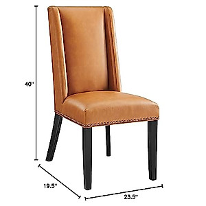 Modway Baron Modern Tall Back Wood Vegan Leather Upholstered Two Dining Chairs in Tan