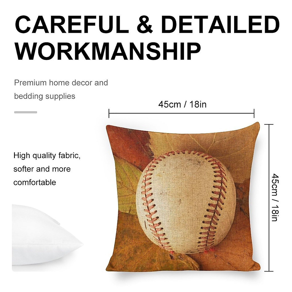 Maple Leaves Baseball Throw Pillow Covers 18×18 Pillowcases Set of 2 Autumn Softball Linen Decorative Square Pillow Case Cushion Covers Standard Size for Sofa Couch Outdoor Bed Pillow Protectors