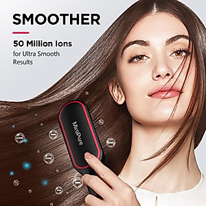MiroPure Hair Straightener Brush, Hair Straightener Comb, 2-in-1 Ionic Straightening Brush with LCD Display, 13 Temperature Settings 30s Fast Even Heating Dual Voltage, Anti-Scald