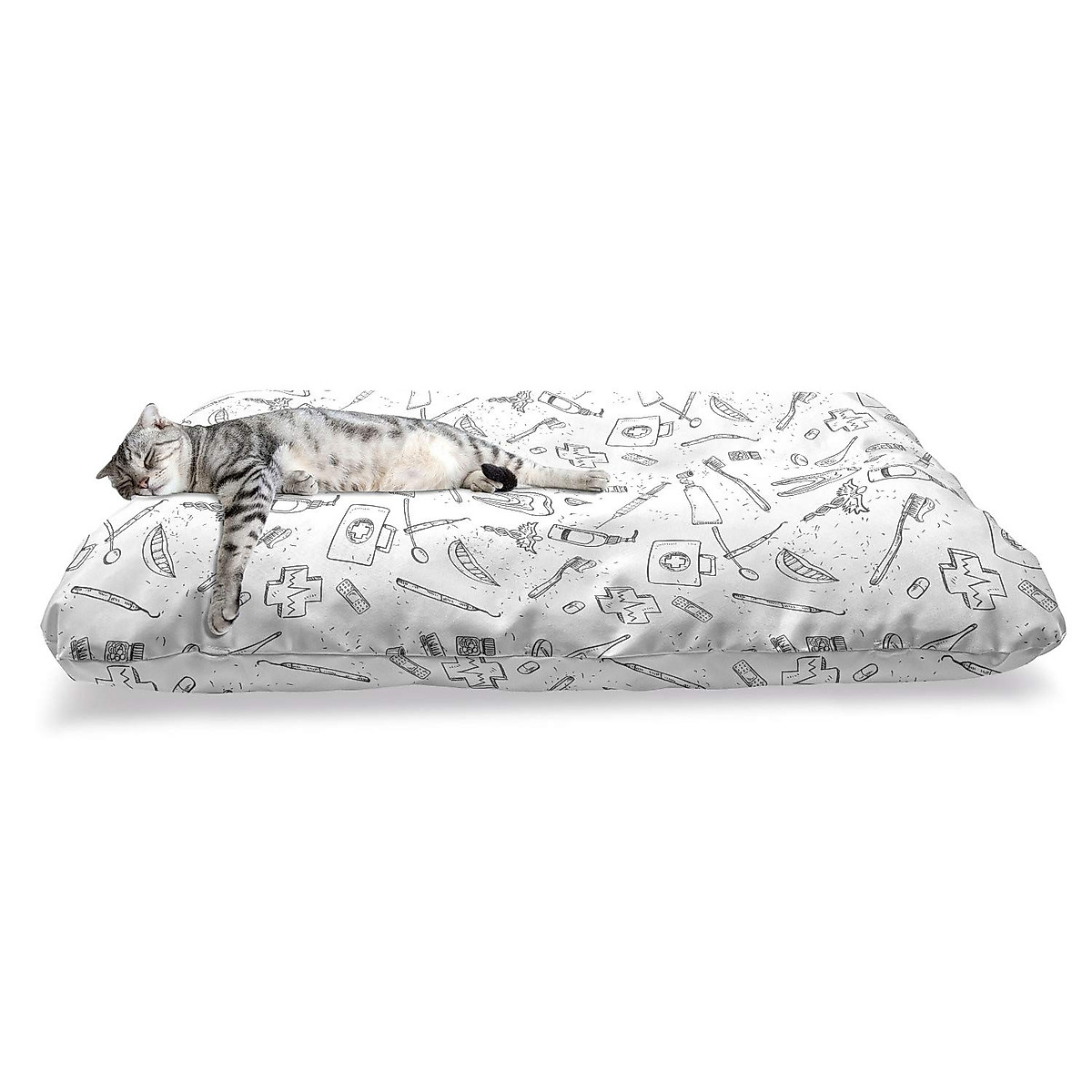 Ambesonne Hipster Pet Bed, Hand Drawn Style Pattern with Dental Hygiene Theme Teeth Care Cleaning, Chew Resistant Pad for Dogs and Cats Cushion with Removable Cover, 24" x 39", Black and White