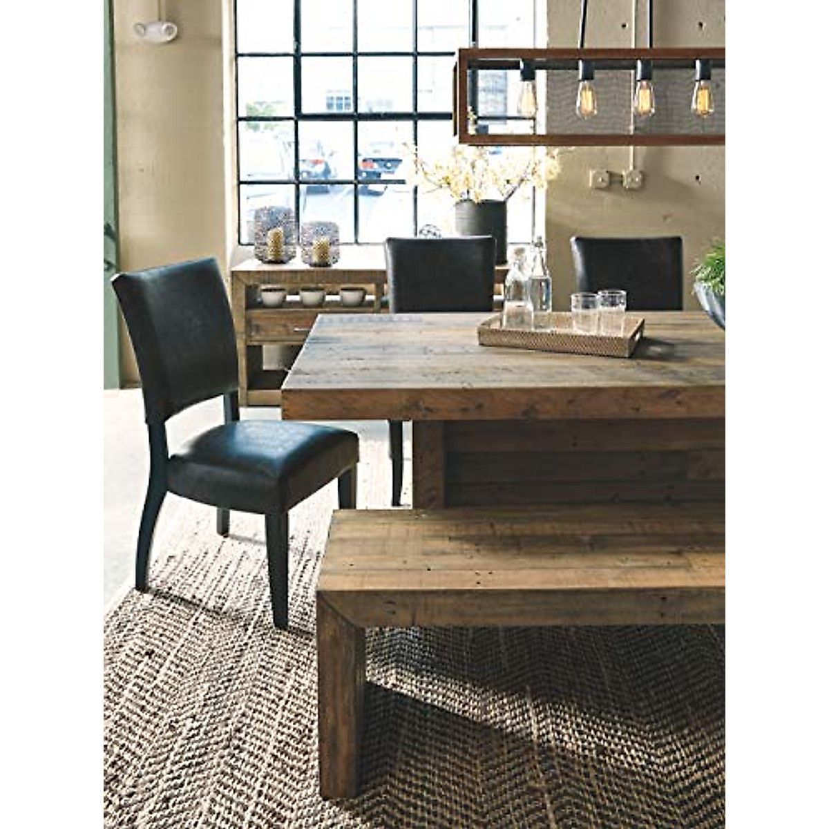 Signature Design by Ashley Sommerford Rustic Wood Dining Room Long Bench, Brown