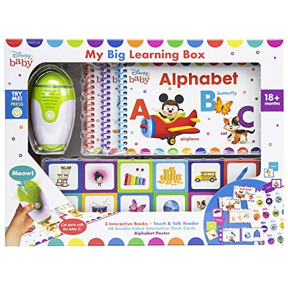 Disney Baby - My Big Learning Box Set - Educational Touch & Talk Reader with 3 Interactive Books, 48 Flashcards, and Poster - PI Kids