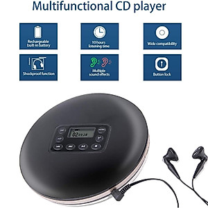 Portable CD Player,CCHKFEI Rechargeable Walkman CD Player Portable Anti-Skip Shockproof Small Walkman Compact Discman Music Player with Headphones and LCD Display for Car/Home/Travel