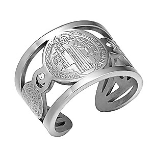 Open Rings For Women Sterling Silver, Religious Ring Of Saint Benedict The Exorcist