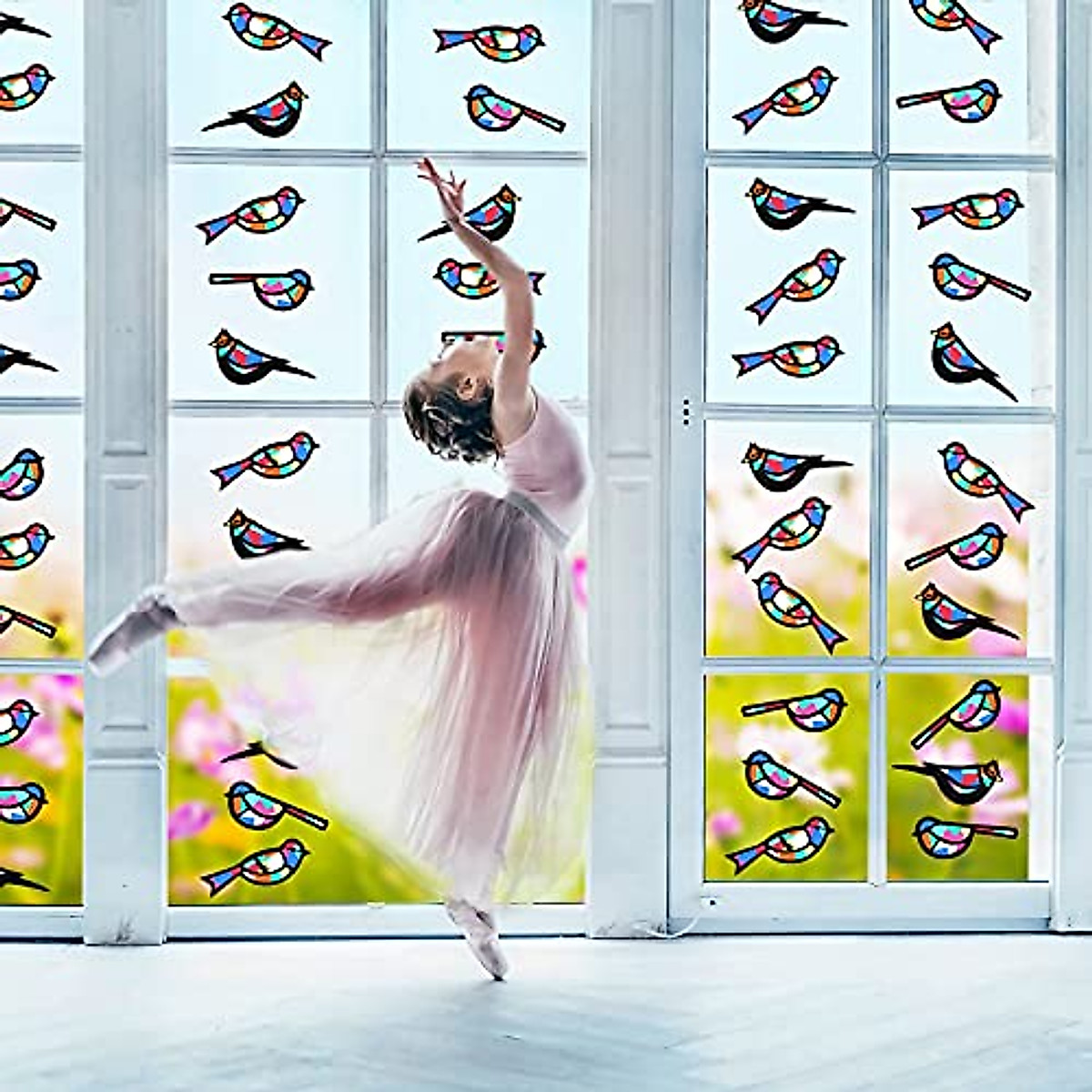 9 Pieces Birds Suncatcher Kit for Kids, DIY Stain Glass Kits Effect Paper Crafts (9 Cutouts, 16 Tissue Papers) for Kids Window Art Classroom Art Crafts Birthday Gift Toys Party Favors 6 x 2 inch