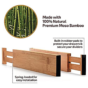 Large Kitchen Drawer Organizer - Expandable Bamboo Drawer Dividers (17" - 21.5") - Adjustable Separators for Kitchen, Clothes, Dresser, Bedroom, Bathroom, and Desk Drawers - 6-Pack