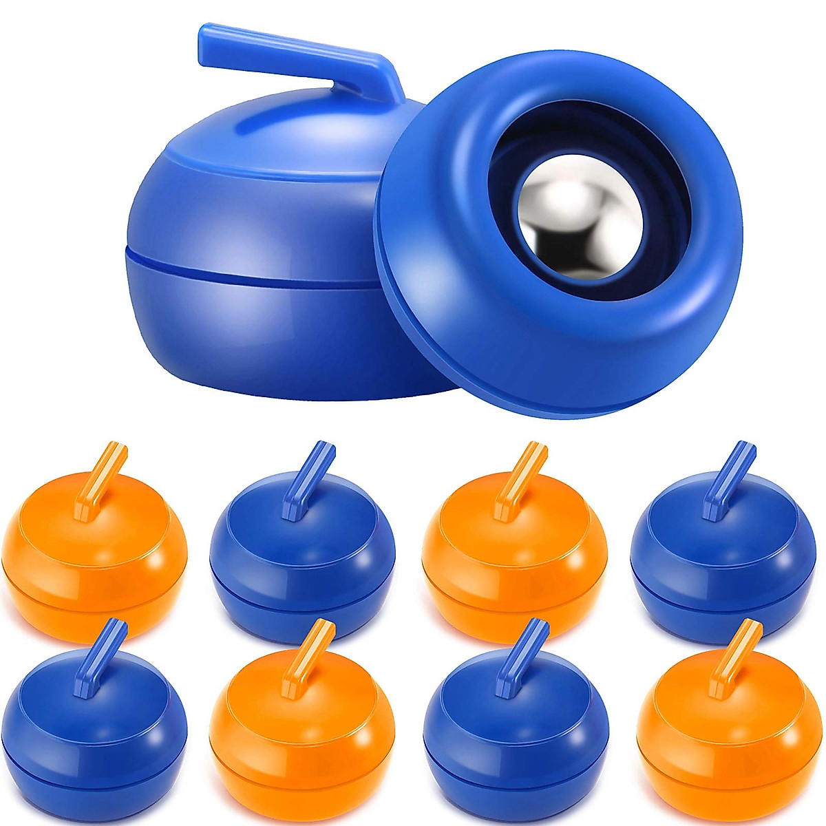 8 Pieces Tabletop Curling Game Pucks Replacement Shuffleboard Rollers Sliding Bead Games for Kids and Adults (Blue, Orange)