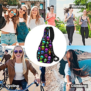 Yrebyou Skull Sling Bag for Women Men Crossbody Strap Backpack Lightweight Waterproof Travel Hiking Daypack Shoulder Bag