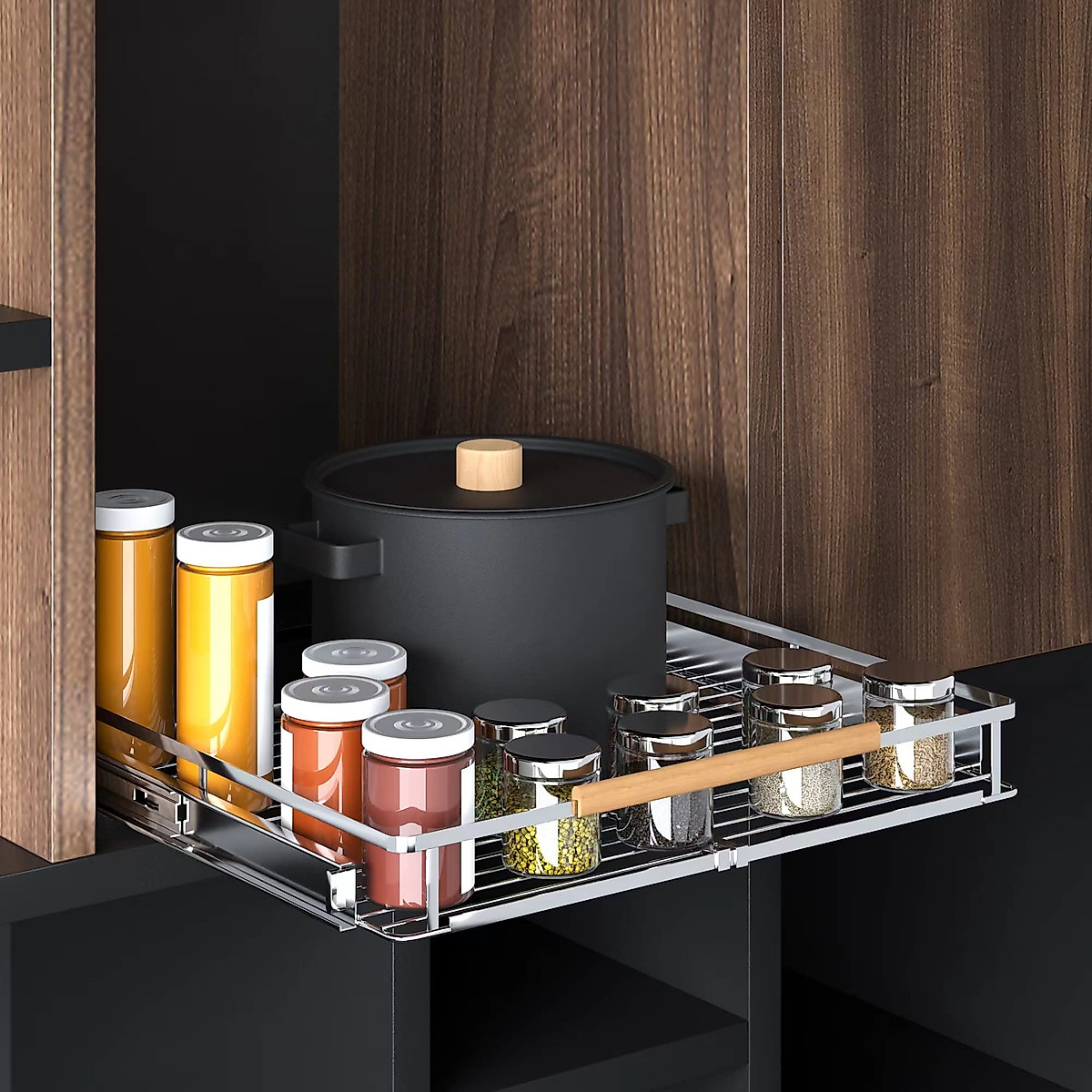 2Pack Pull Out Cabinet Organizer, 12.2~17.9" W x 22.5" D Expandable Pull Out Shelves for Kitchen Cabinets, Heavy Duty Slide Out Pantry Shelves Sliding Shelf for Home Kitchen,Under Sink,Wardrobe