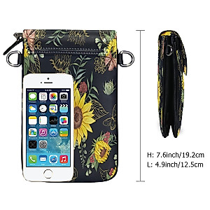 MNSRUU Leather Crossbody Bag Gold Butterflies And Sunflower Cell Phone Pouch Wallet with Credit Card Slots Small Shoulder Bag with Strap for Women