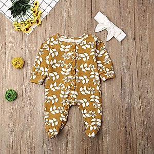 Ayalinggo Newborn Baby Girl Boy Romper Jumpsuit Footed Romper Ruffle Footie Bodysuit Fall Winter Outfit Clothes (Floral Footies, 0-3 Months)