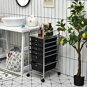 GOFLAME 6-Drawer Rolling Storage Cart, Multifunctional Art Craft Organizer Cart, Mobile Utility Storage Cart with Removable Drawers & Lockable Wheels, Craft Cart for Home Office, School, Black