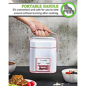 TLOG Mini Rice Cooker 2.5-Cup Uncooked(5-Cup cooked), Healthy Ceramic Coating 1.2L Small Rice Cooker for 1-3 People, Portable Travel Rice Cooker with Steam Tray, Rice Maker for Grains, White Rice, Oatmeal, Veggies