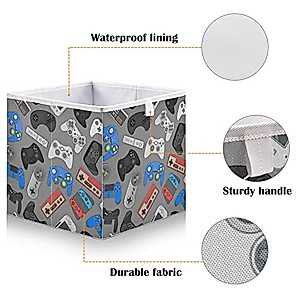 Ollabaky Closet Storage Bin Video Game Controller Fabric Storage Cube Collapsible Waterproof Basket Box Toy Bin Clothes Organizer for Shelves Drawers, S