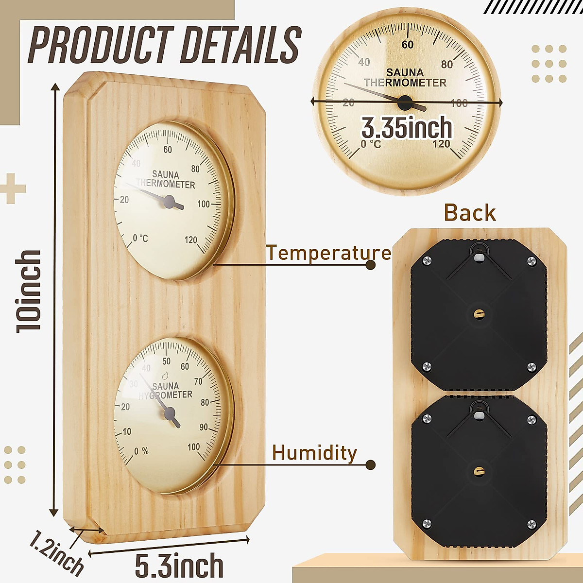 Dunzy Wooden Sauna Thermometer and Hygrometer 2 in 1 Humidity Temperature Measurement Wood Sauna Room Thermometer Indoor Thermometer and Humidity Gauge for Indoor Outdoor Home Family Hotel Sauna Room
