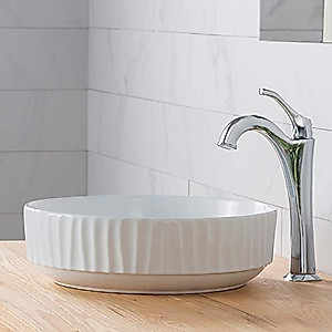 KRAUS Viva™ Round White Porcelain Ceramic Vessel Bathroom Sink with Pop-Up Drain, 15 3/4 in. D x 4 3/4 in. H, KCV-201GWH